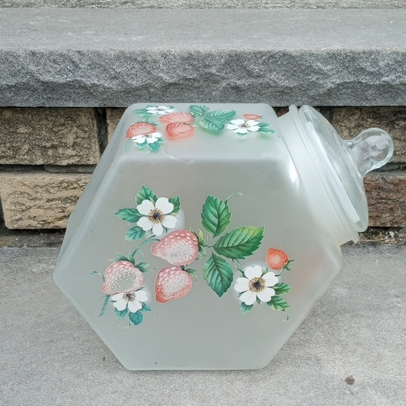 Accents | Vintage Frosted Glass Candy Dispenser Jar Strawberry Design ...